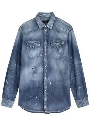 Dsquared2 Paint-splatter Stretch-denim Shirt - Navy