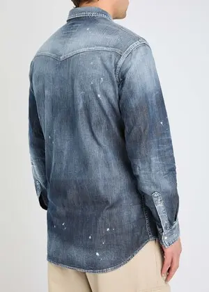 Dsquared2 Paint-splatter Stretch-denim Shirt - Navy