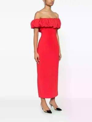 ROWEN ROSE Bardot-neckline Midi Dress