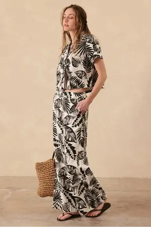 27 Miles Malibu Melissa Palm Print Wide-leg Pants