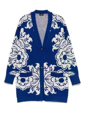 Etro Floral-jacquard Cardigan Coat - Blue