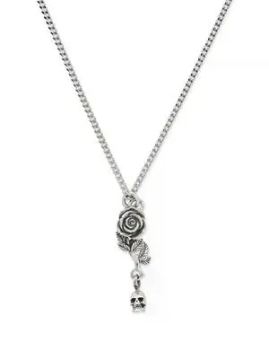 Emanuele Bicocchi Rose & Skull Pendant Necklace - Silver