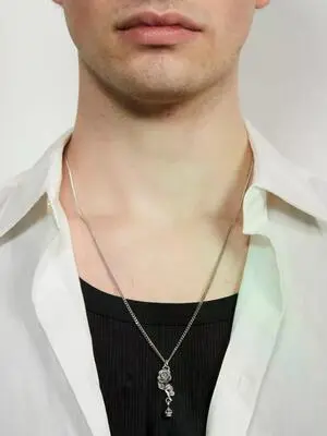 Emanuele Bicocchi Rose & Skull Pendant Necklace - Silver