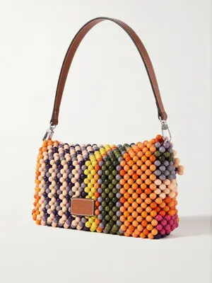 Staud Timmy Leather-trimmed Beaded Shoulder Bag