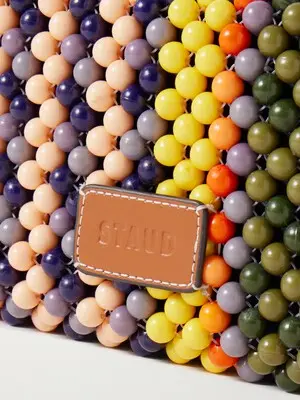 Staud Timmy Leather-trimmed Beaded Shoulder Bag