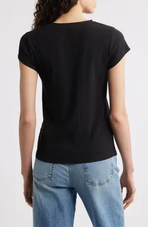 Wit & Wisdom Variegated Rib Knit Top - Black