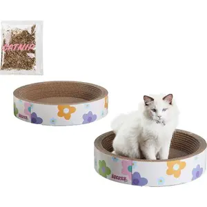 THE LICKER STORE Daisy 18.13" Modern Cardboard Bowl Cat Scratcher With Catnip - White/multi