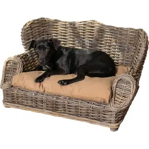 THE LICKER STORE Mediterranean Handwoven Rattan Pet Daybed With Washable Cushion - Kubu Gray