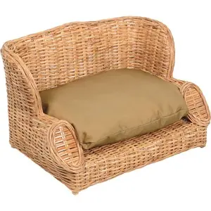 THE LICKER STORE Mediterranean Handwoven Rattan Pet Daybed With Washable Cushion - Light Brown