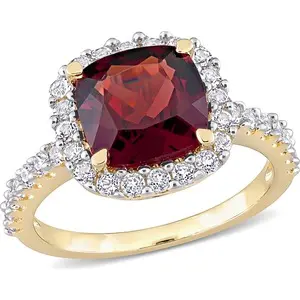 JULIANNA B. Gemstone Halo Ring - Garnet/yellow-plated