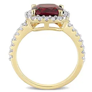 JULIANNA B. Gemstone Halo Ring - Garnet/yellow-plated