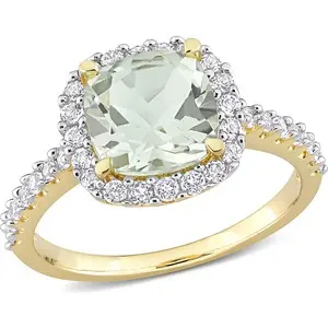 JULIANNA B. Julianna B. Gemstone Halo Ring Green Quartz/yellow-plated