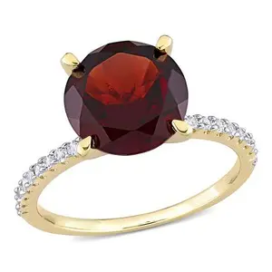 JULIANNA B. Gemstone Solitaire Plated Ring - Garnet/yellow-plated