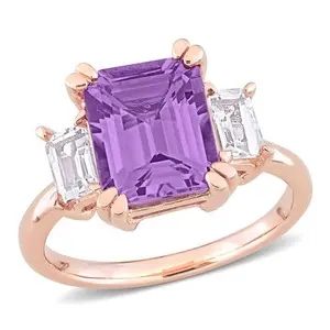 JULIANNA B. Gemstone Octagon 3-stone Ring - Amethyst/rose-plated