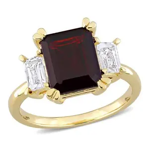 JULIANNA B. Gemstone Octagon 3-stone Ring - Garnet/yellow-plated