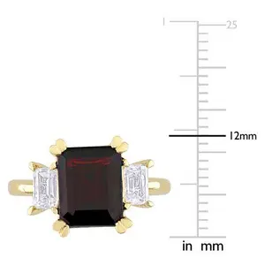 JULIANNA B. Gemstone Octagon 3-stone Ring - Garnet/yellow-plated