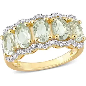 JULIANNA B. Gemstone Semi-eternity Ring - Green Quartz/yellow-plated