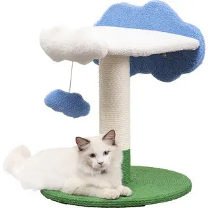 THE LICKER STORE Sami 21.5" Modern Jute Cloud Cat Tree With Scratching Post - White/blue/green
