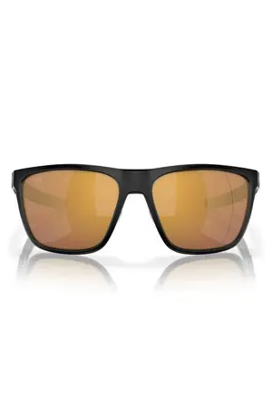 COSTA DEL MAR 57mm Polarized Square Sunglasses Matte Black/ Gold Mirror 580g