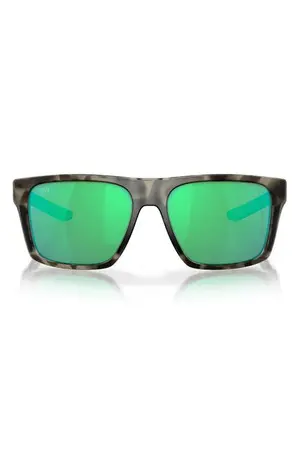 COSTA DEL MAR 57mm Polarized Square Sunglasses - Wetlands/green Mirror 580g