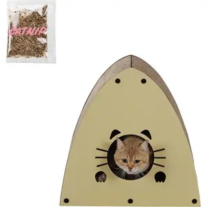 THE LICKER STORE Koko Cardboard Triangle Cat Cave Scratcher With Catnip - Almond
