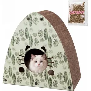 THE LICKER STORE Koko Cardboard Triangle Cat Cave Scratcher With Catnip - Mint/green