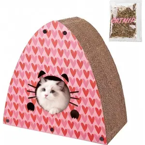 THE LICKER STORE Koko Cardboard Triangle Cat Cave Scratcher With Catnip - Pink/red