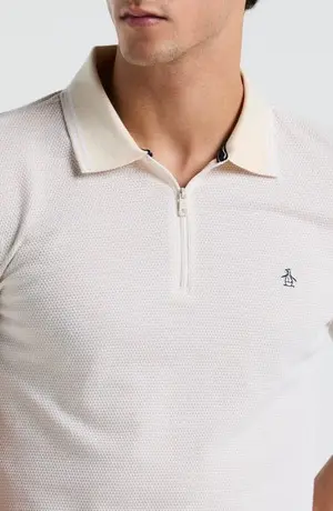ORIGINAL PENGUIN Cotton Blend Jacquard Zip Polo - Birch