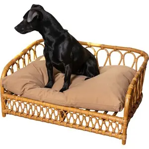 THE LICKER STORE Elevate Handwoven Rattan Pet Daybed With Machine-washable Cushion - Natural