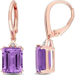 JULIANNA B. Gemstone Octagon Drop Earrings - Amethyst/rose-plated