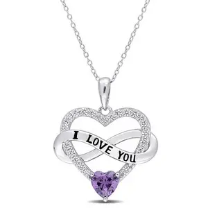 JULIANNA B. Infinity Heart Zirconia Pendant Necklace - Purple Cz