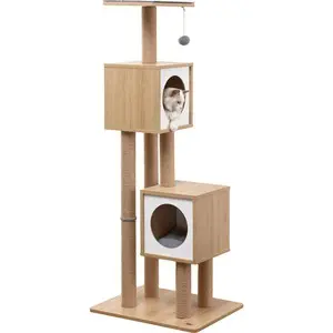 THE LICKER STORE Sawyer 56" 3-tier Minimalist Jute Cat Tree Condo With Scratching Posts - Brown/white