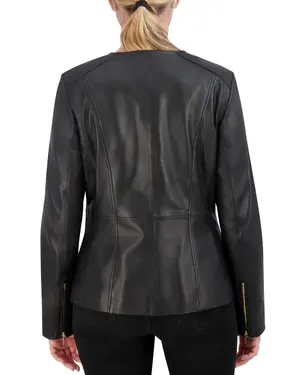 Cole Haan Collarless Leather Jacket