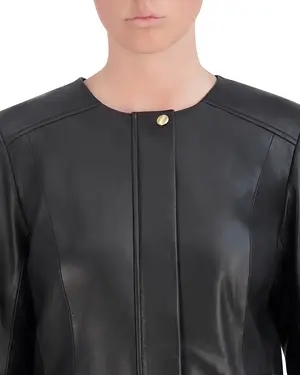 Cole Haan Collarless Leather Jacket
