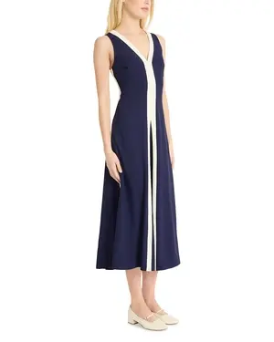 LUXELY Color Blocked Knit Dress - Evening Blue/ White