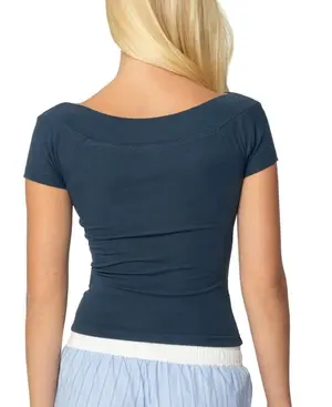 EDIKTED Becca Boat Neck Top - Navy
