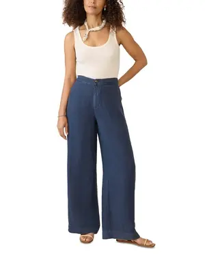 Faherty Brand Sun Strider Wide Leg Linen Pants - Deep Sea Navy