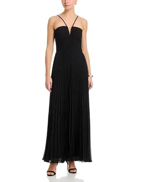 Aqua V-neck Chiffon Dress - Black