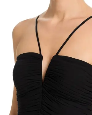 Aqua V-neck Chiffon Dress - Black
