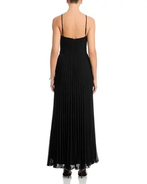 Aqua V-neck Chiffon Dress - Black