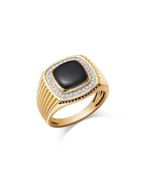 Bloomingdale'S Onyx And Diamond Band Ring - Black/gold