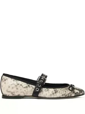 SCAROSSO Astrid Snakeskin-embossed Ballet Flats