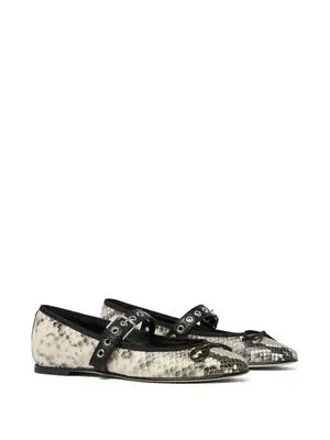 SCAROSSO Astrid Snakeskin-embossed Ballet Flats