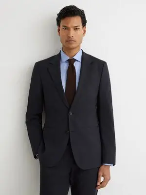 REISS Promise Tailored Fit Wool-blend Single-breasted Suit Blazer - Navy