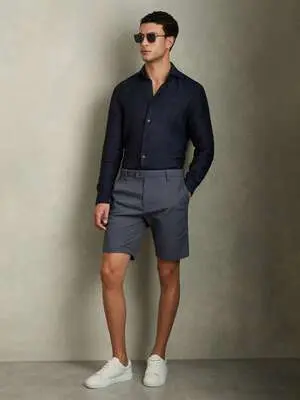REISS Cotton Chino Shorts With Stretch - Blue