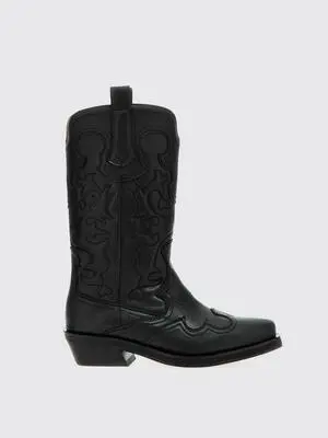 GANNI Embroidered Leather Boots - Black