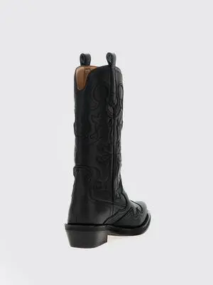 GANNI Embroidered Leather Boots - Black