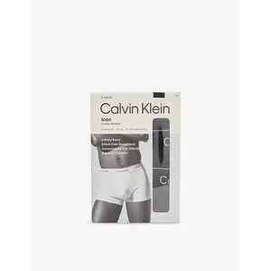 Calvin Klein Icon Logo-waistband Pack Of Three Stretch-cotton Trunks - Black W/ Black Wb