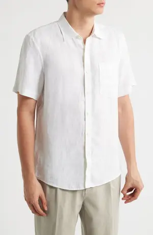 Nordstrom Solid Short Sleeve Linen Button-up Shirt White