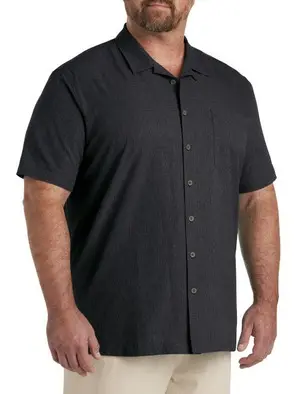 OAK HILL BY DXL Big & Tall Solid Camp Shirt - Black